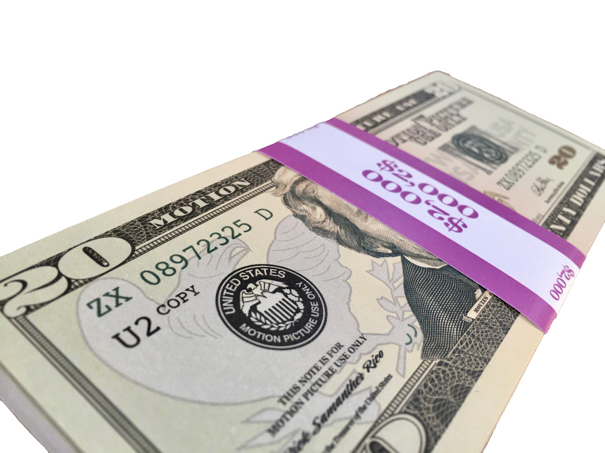 $2k new style 20 dollar stack (100 FULL PRINT $20 PROP MONEY BILLS ...